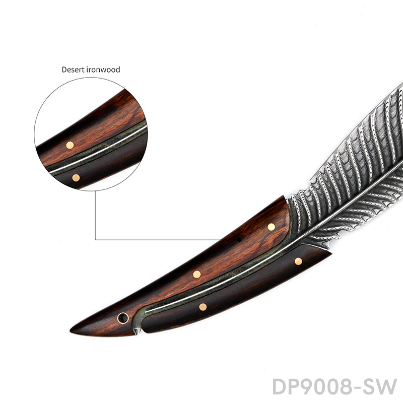 Damascus Steel Feather Pattern Knife EDC with Sheath, Fixed Blade and ...
