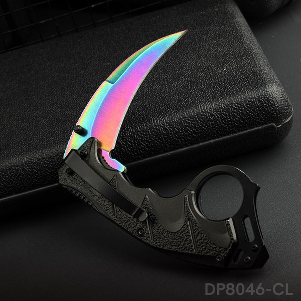 Folding Curved Pocket Knife Rainbow Titanium Hawkbill Plain Blade with ...
